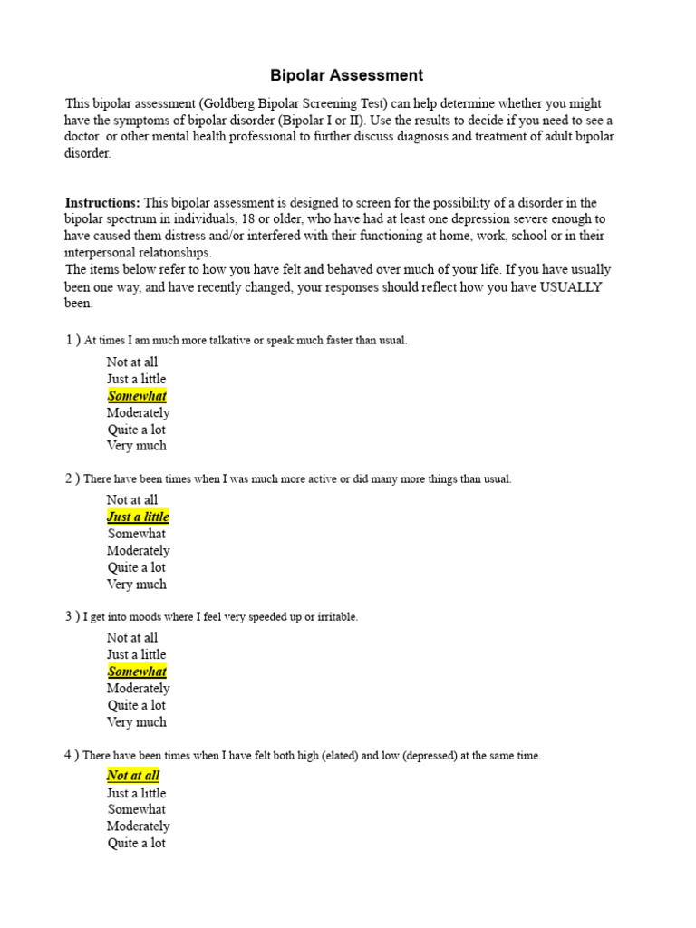 Bipolar Assessment | Download Free PDF | Bipolar Disorder | Mental Disorder