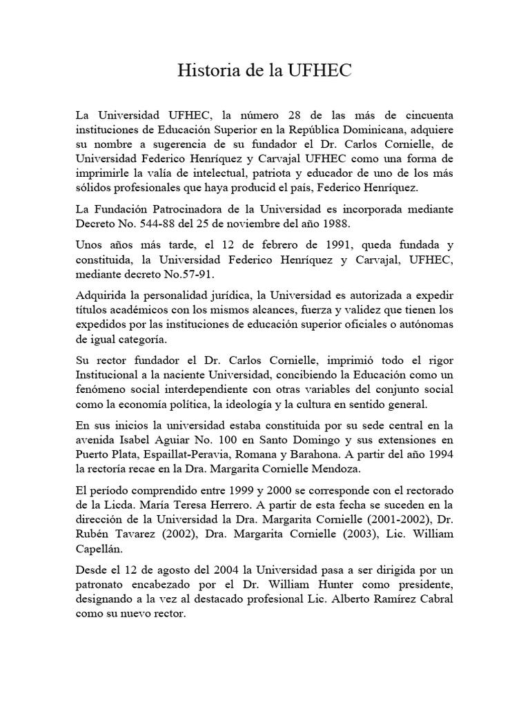 Historia de La UFHEC | PDF