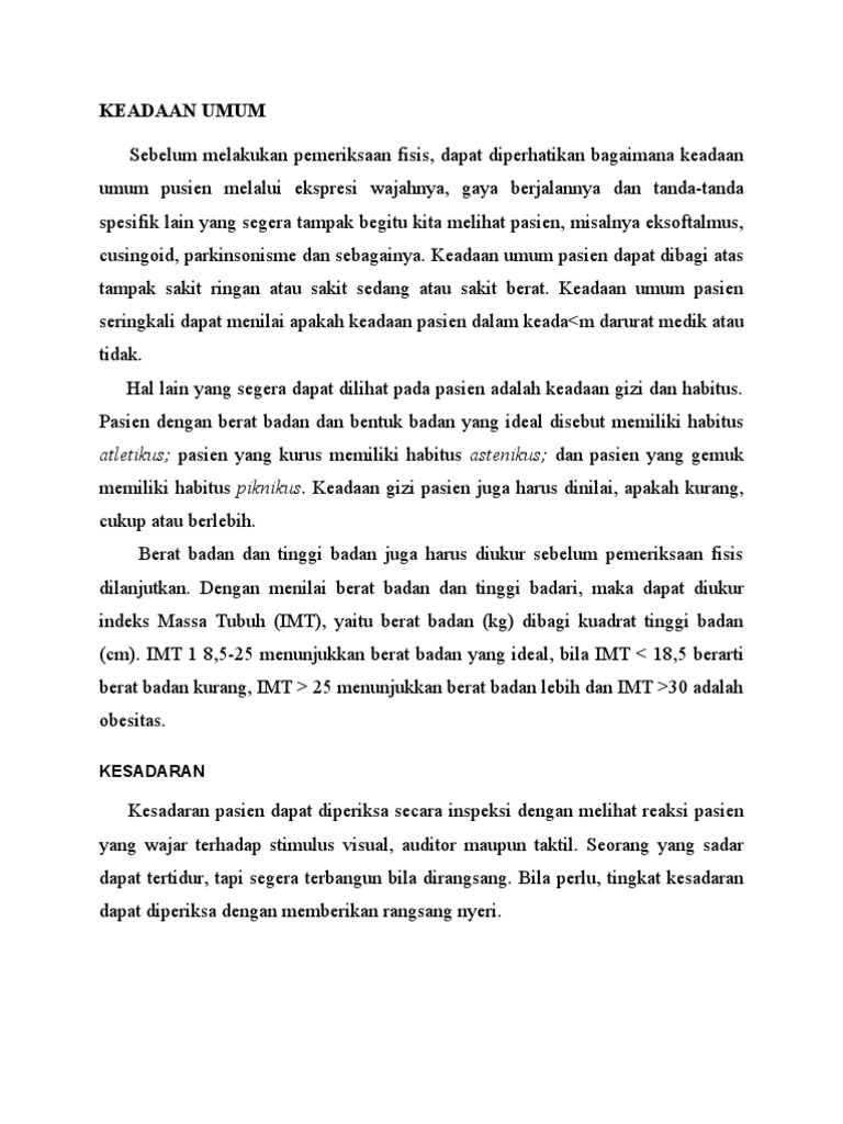 Keadaan Umum: Atletikus Pasien Yang Kurus Memiliki Habitus Astenikus ...