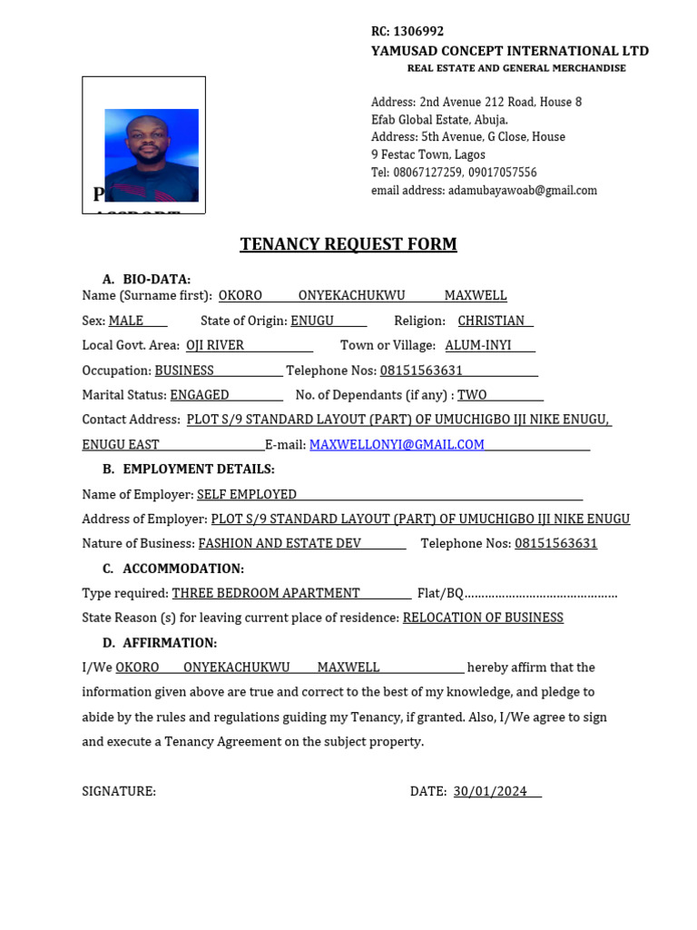 Tenancy Request Form | PDF | Economies | Common Law