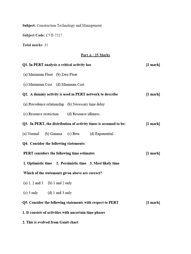 Question Paper - Construction Technology and Management | PDF | Project ...
