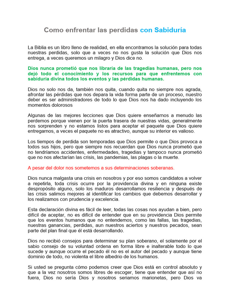 LEECION 1 - Como Enfrentar Las Perdidas Con Sabiduria | PDF | Libro de ...
