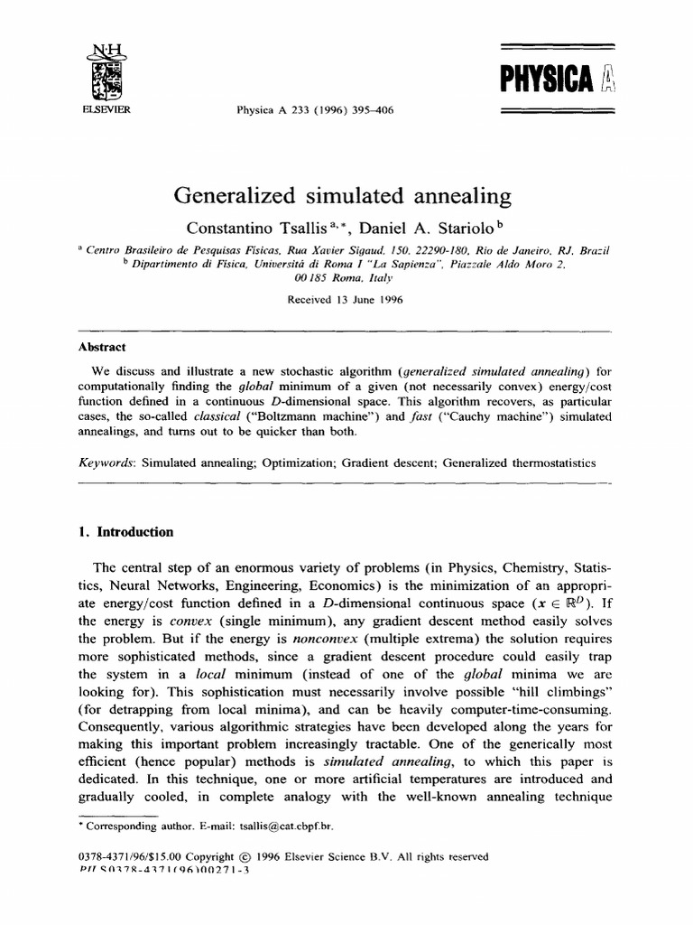 Generalized Simulated Annealing | PDF | Temperature | Mathematical Optimization