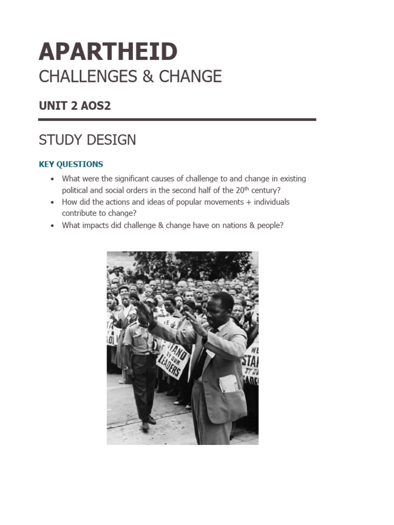 Apartheid Challanges + Change Unit 2 Notes | PDF