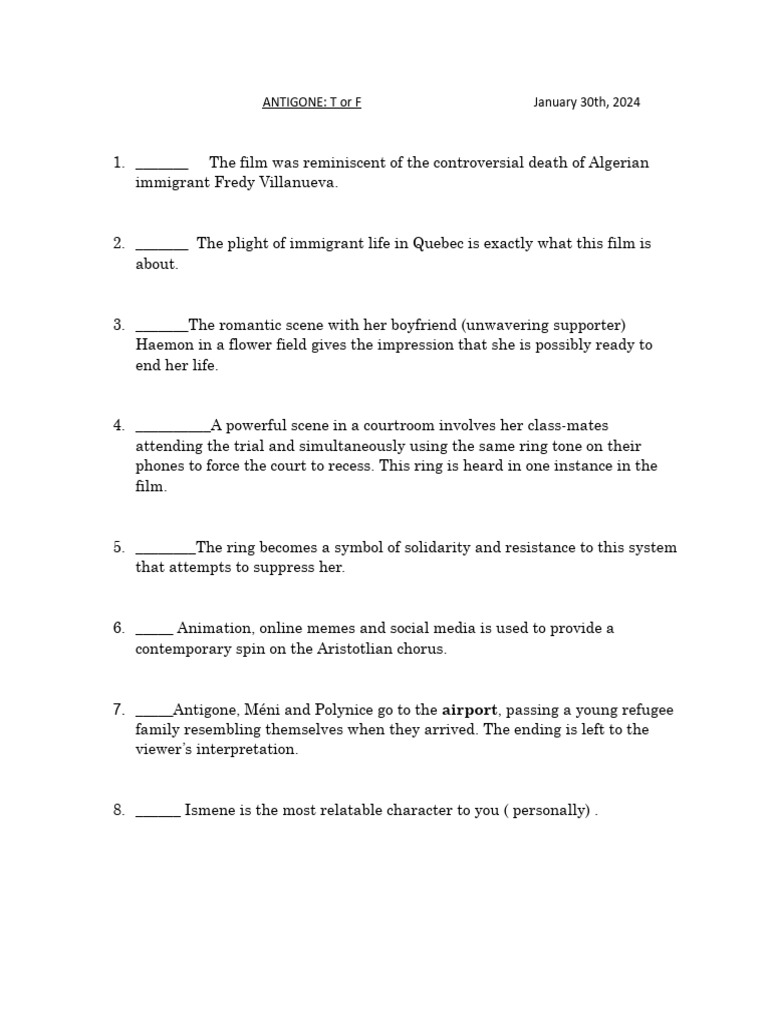 Antigone Film Worksheet | PDF | Sophocles | Theban Mythology