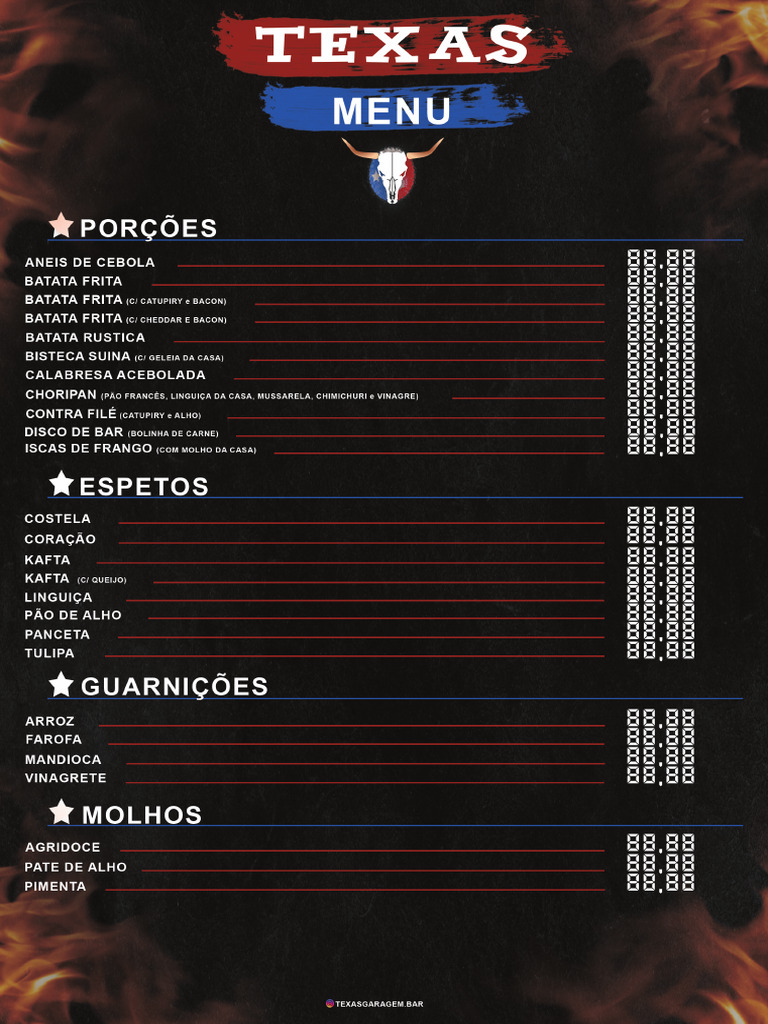 Cardapio Texas COMIDAS ETC | PDF