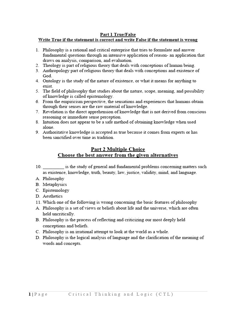 Philosophy and Knowledge Assessment Quiz | PDF | Epistemology | Knowledge