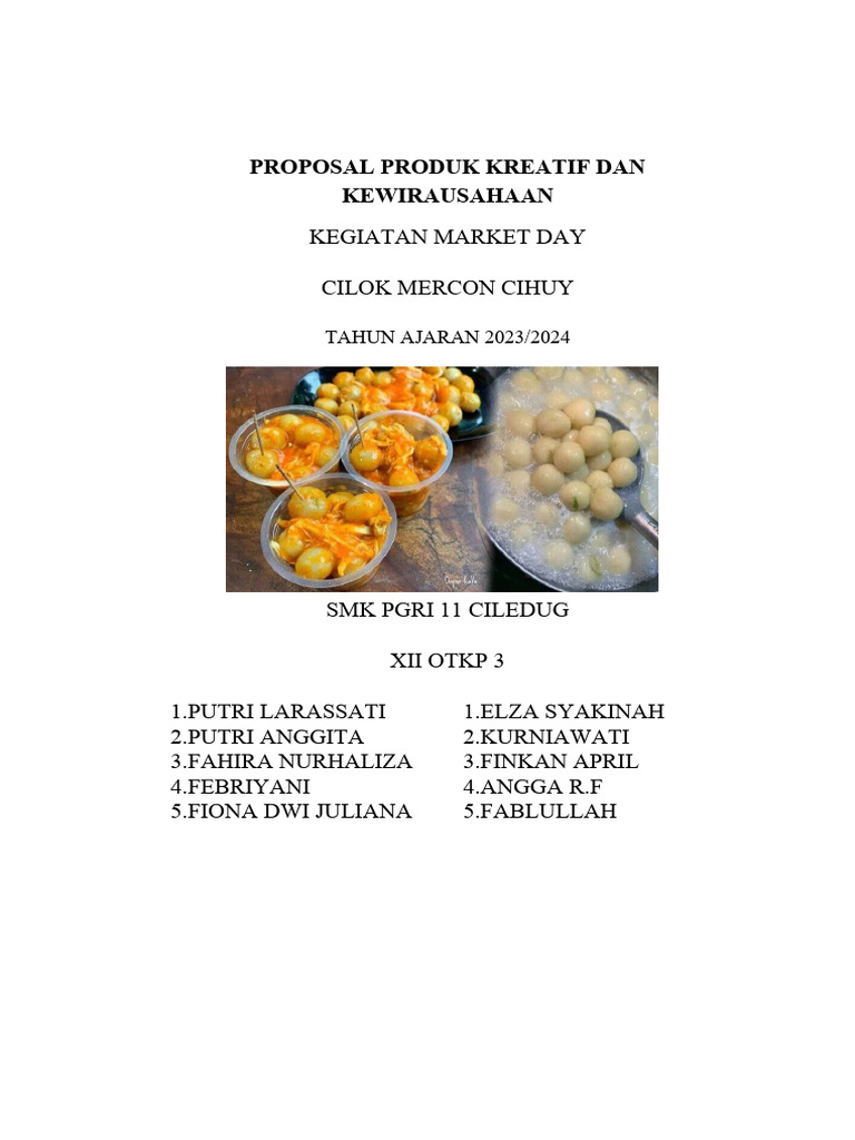 Proposal Produk Kreatif Dan Kewirausahaan 1 | PDF Proposal Produk Kreatif Dan Kewirausahaan 1 | PDF