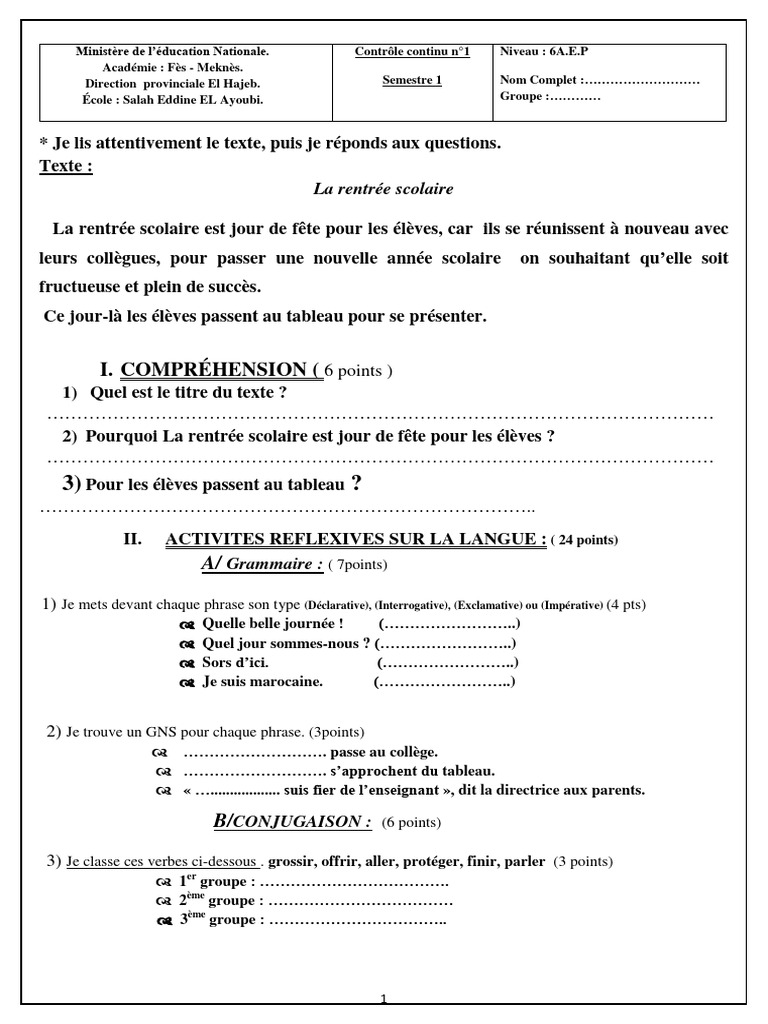 Contrôle Continu N°1 | PDF | Grammaire | Langues