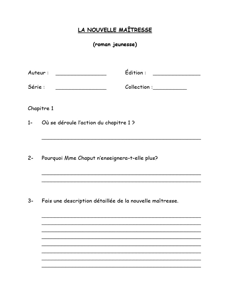 Questionnaire sur la nouvelle maîtresse | PDF