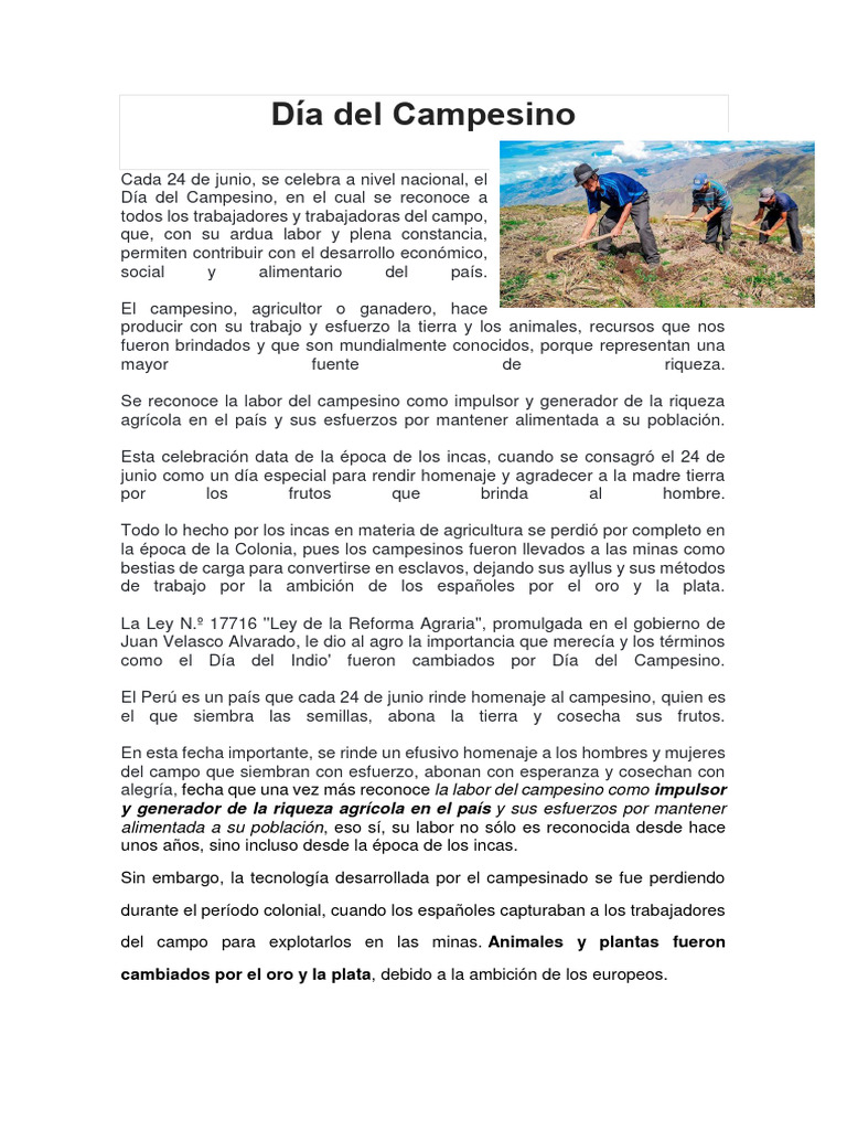 Día Del Campesino | PDF | Agricultura | Campesino