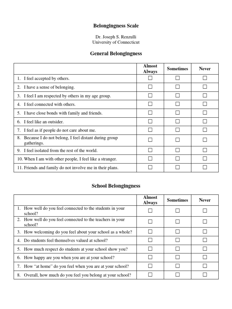 Belongingness Scale | PDF | Social Psychology | Interpersonal Relationships