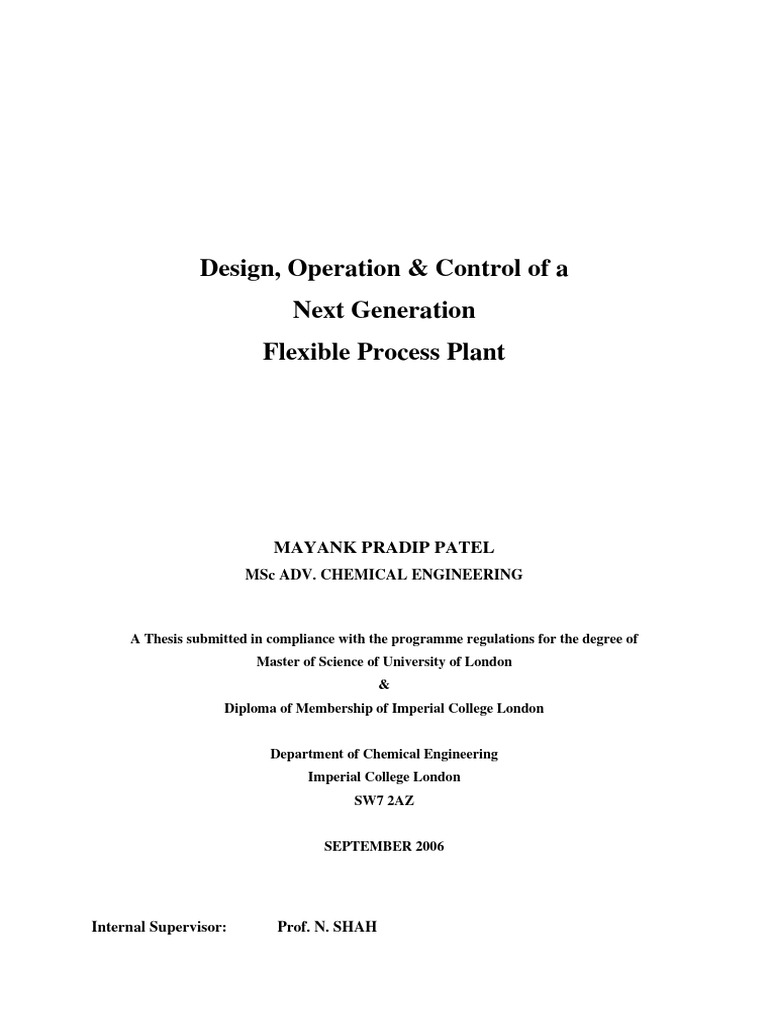 Design, Operation & Control of a Next Generation Flexible Process Plant | PDF