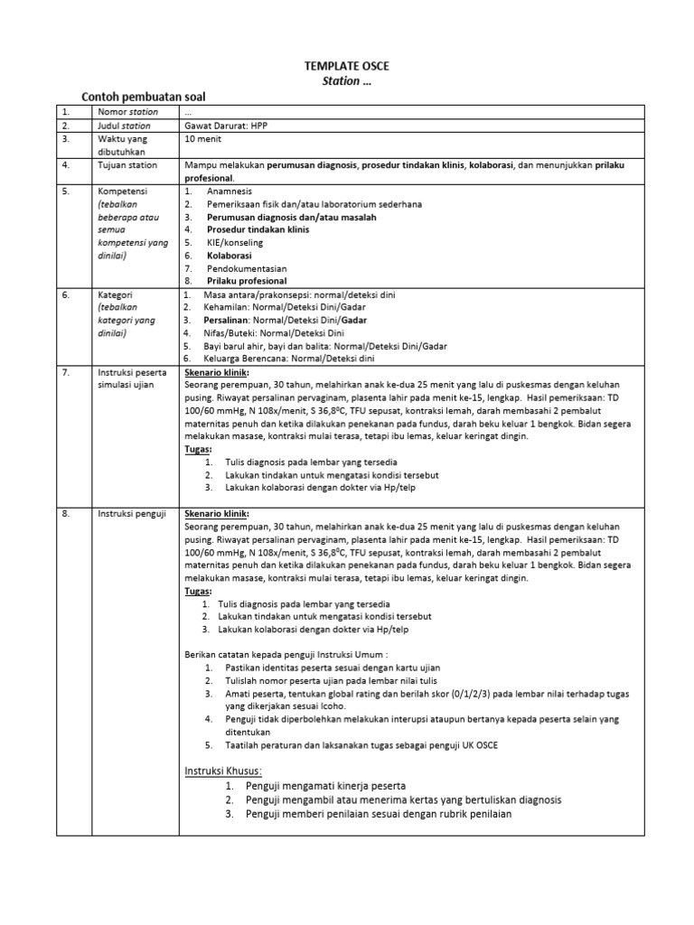 Template Osce Contoh Pembuatan Soal: Station | PDF | Sains & Matematika