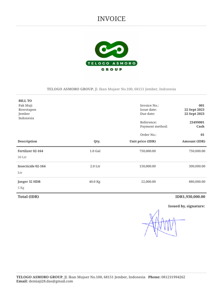 Invoice for Agricultural Supplies | PDF