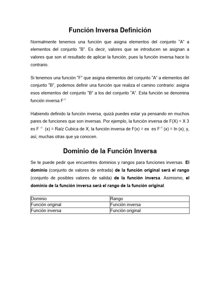 Función Inversa: Definición y Ejemplos | PDF | Función (Matemáticas ...