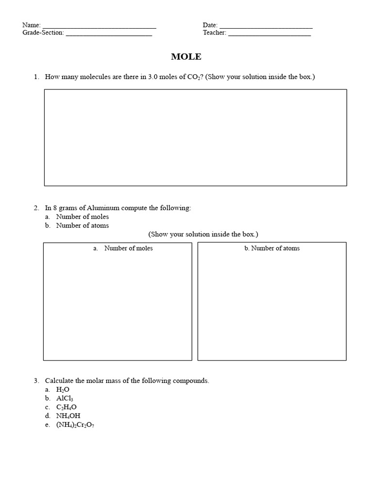 Mole Individual Activity PDF | PDF