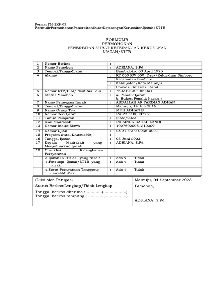 Format Pengajuan Ijazah Yang Salah | PDF