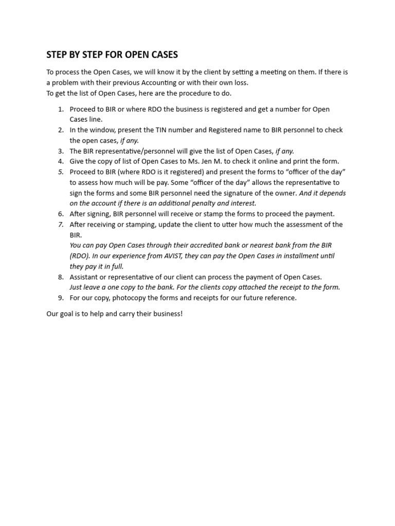 STEP BY STEP FOR OPEN CASES | PDF