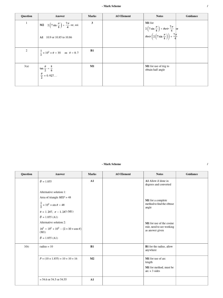 Math Exam Marking Guide | PDF