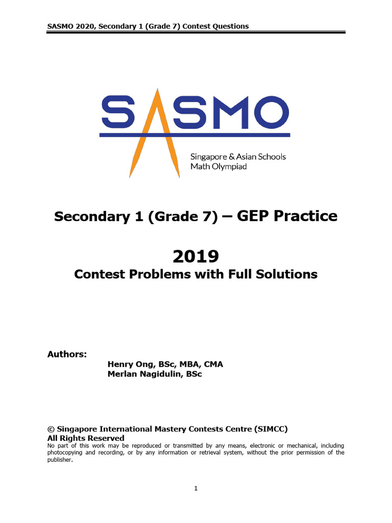 Past Papers 2019 SASMO G7 | PDF | Numbers | Vertex (Graph Theory)