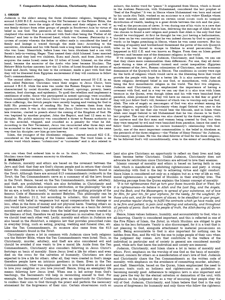 Comparative Analysis Judaism, Christianity, Islam | PDF | God | Predestination