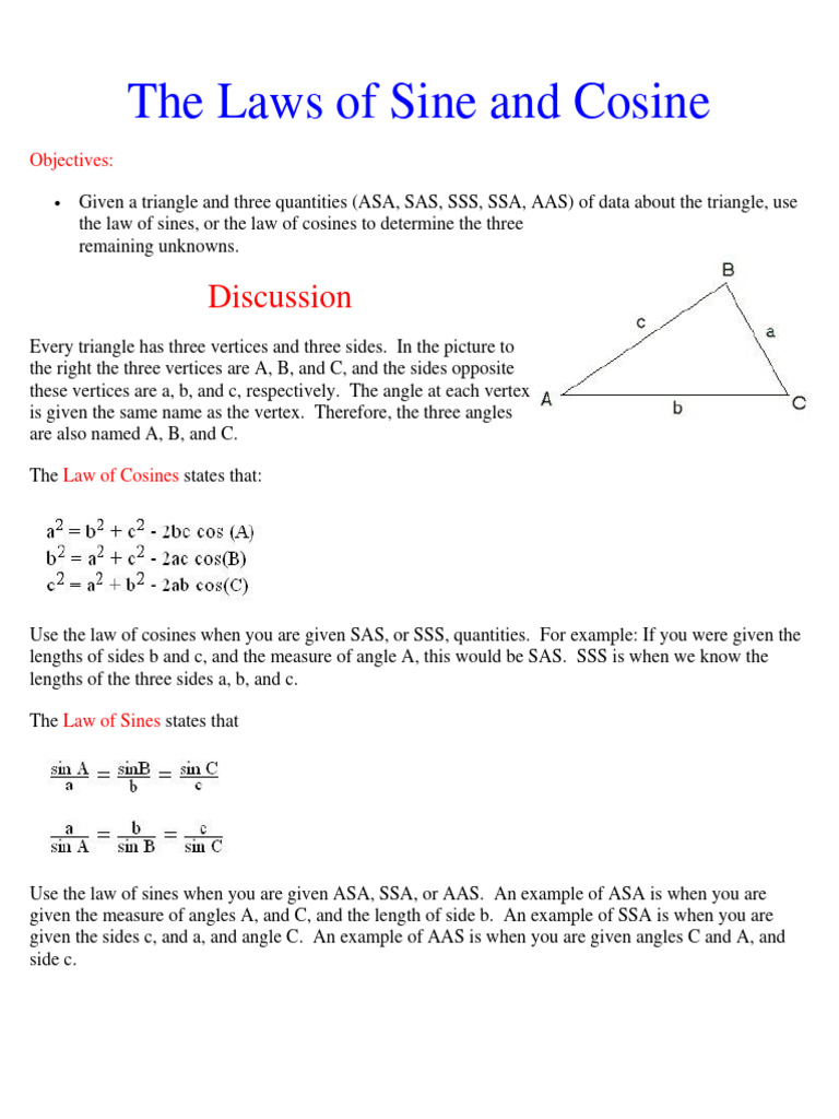 Laws of Sine and Cosine Explained | PDF | Teaching Methods & Materials
