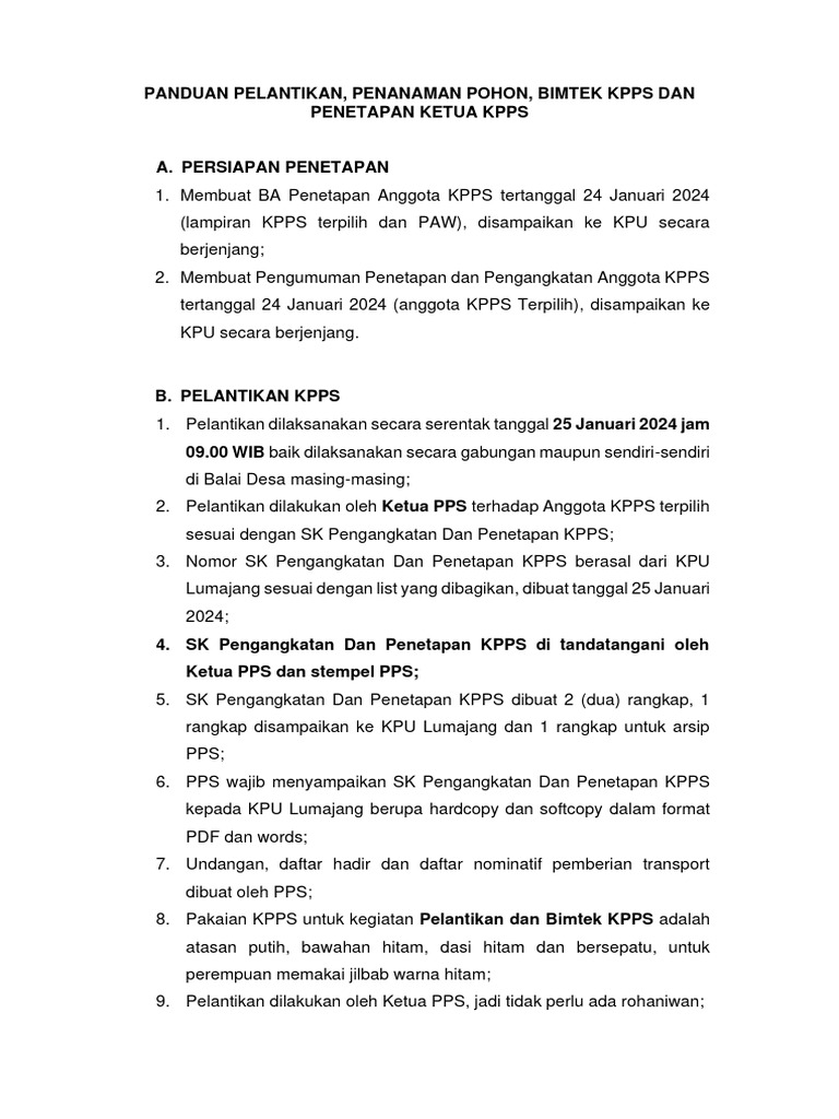 Panduan Pelantikan Dan Bimtek KPPS | PDF