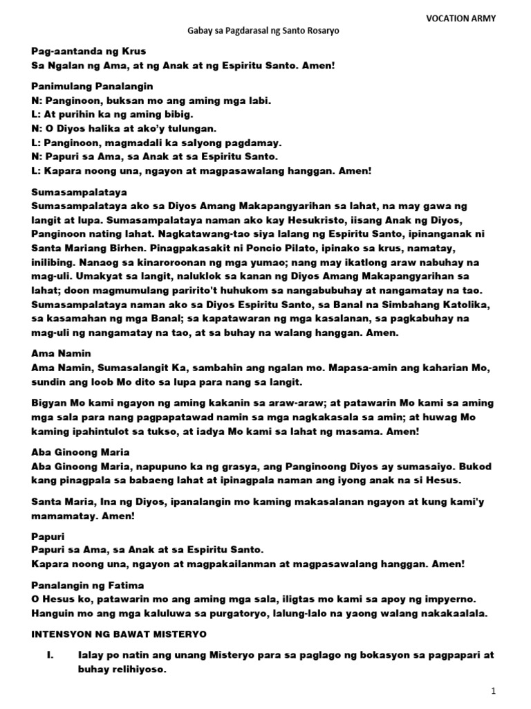 Gabay sa Pagdarasal ng Santo Rosaryo | PDF