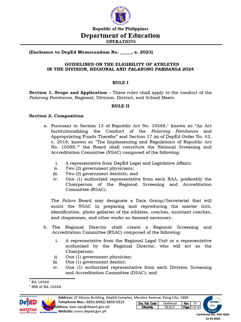 Revised Guidelines On Eligibility of Athletes v7 No PNQM With PRDD ...
