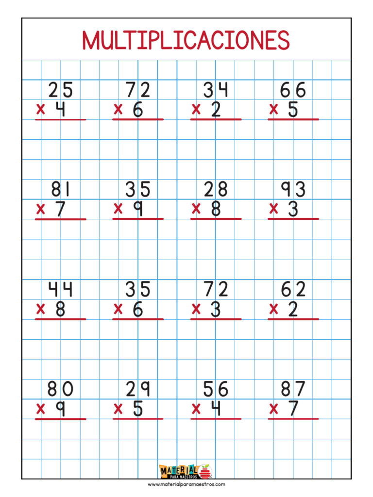 Ejercicios de Multiplicación para Niños | PDF