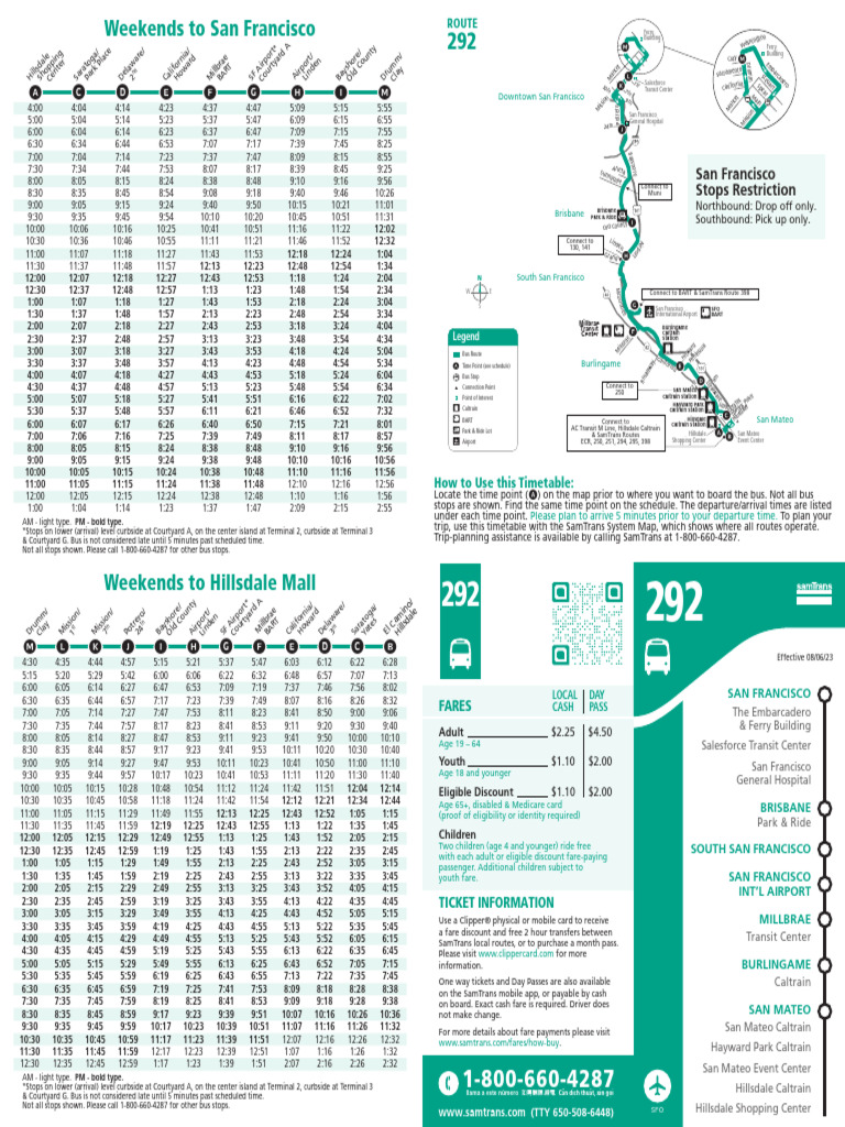 Route_292_2023-08-06_FINAL (1) | PDF | Caltrain | Public Transport