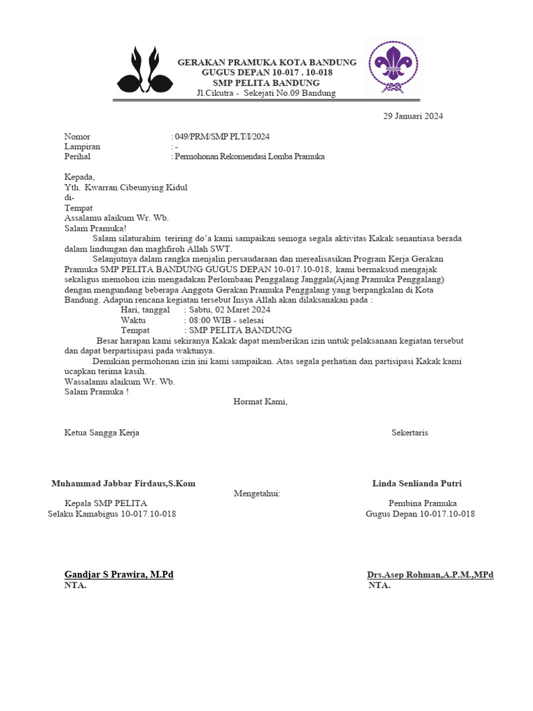(123dok - Com) Contoh Surat Kegiatan Pramuka Untuk Kwarcab | PDF