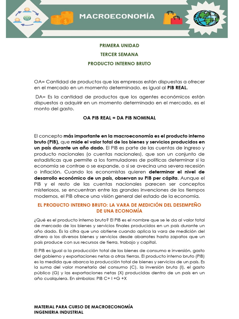 Primera Unidad Tercer Semana Producto Interno Bruto: Oa Pib Real Da Pib Nominal | PDF