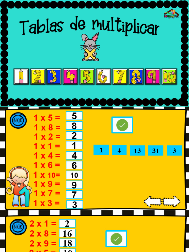 JUEGO INTERACTIVO Tablas de Multiplicar Mi Escuelita de Apoyo | PDF