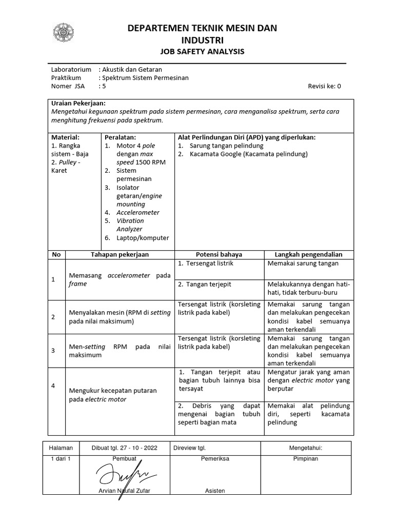 Tugas 1 - JSA Praktikum Getaran Mekanis | PDF