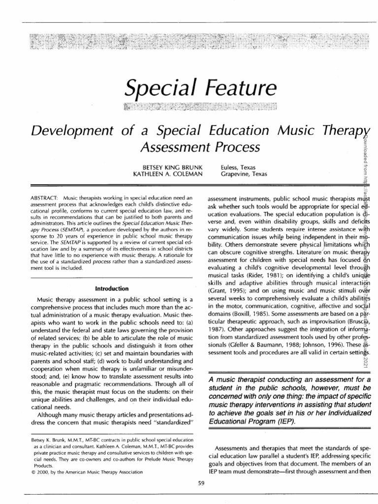Development of A Special Education Music Therapy Assessment Process ...