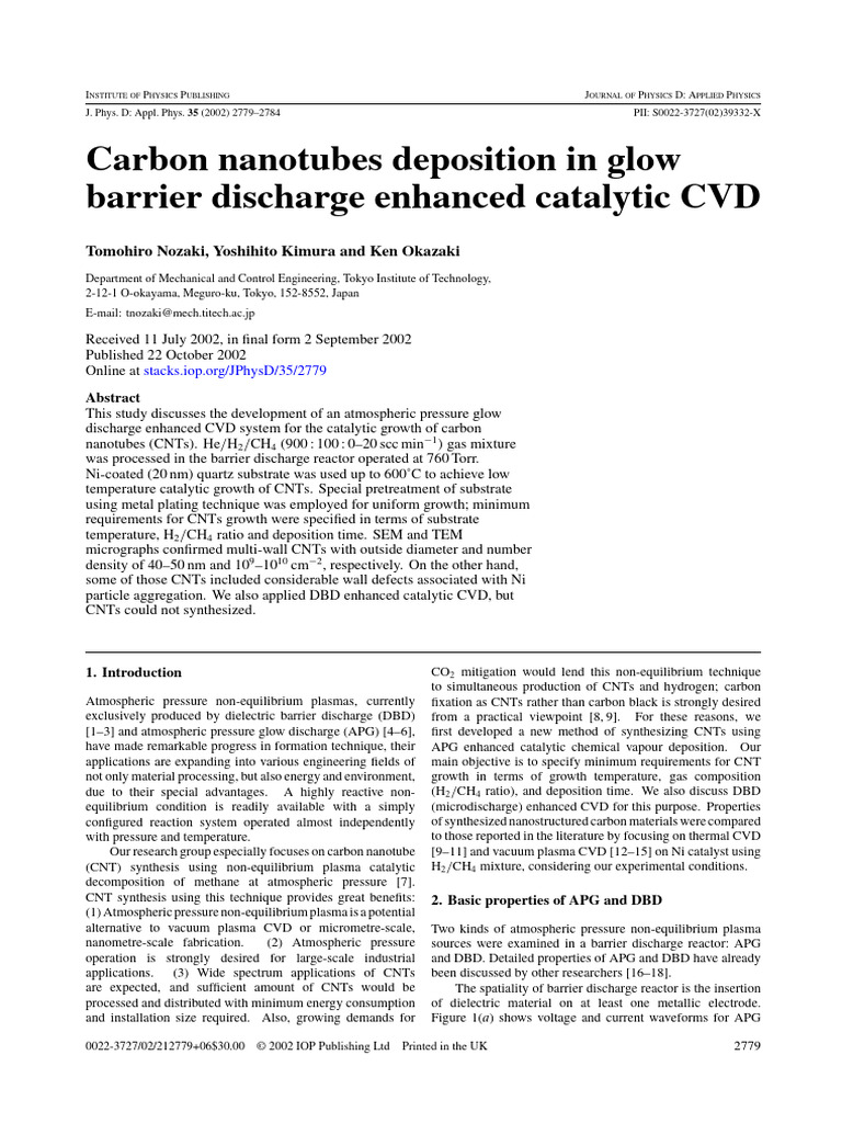 CNT deposition in glow barrier discharge enhanced catalytic CVD | PDF ...