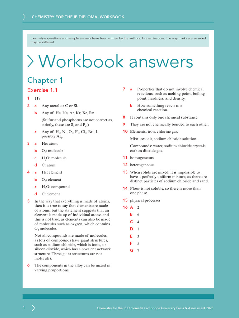 IB Chemistry 1ed TR WB Answers | PDF | Gases | Melting Point