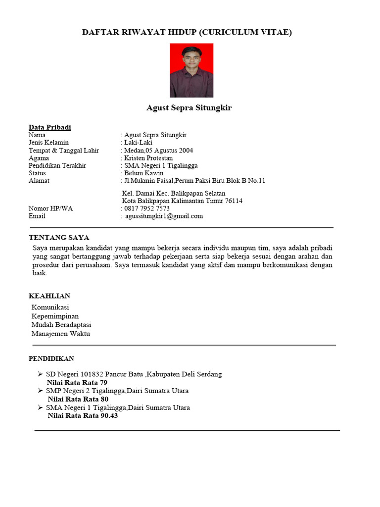 CV Agust Sepra Situngkir 2023 | PDF | Gaya Hidup