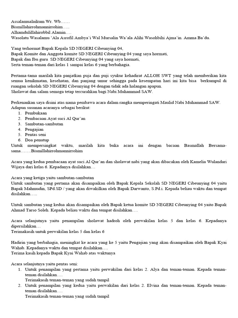 Susunan Acara Maulid Nabi Muh Assalamualaikum WR | PDF