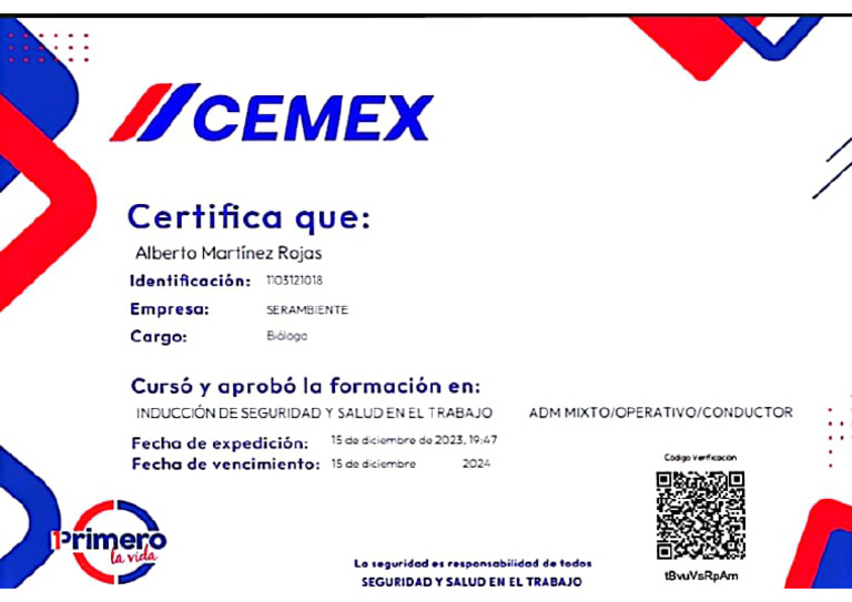 Certificado CEMEX Alberto Martínez Rojas | PDF