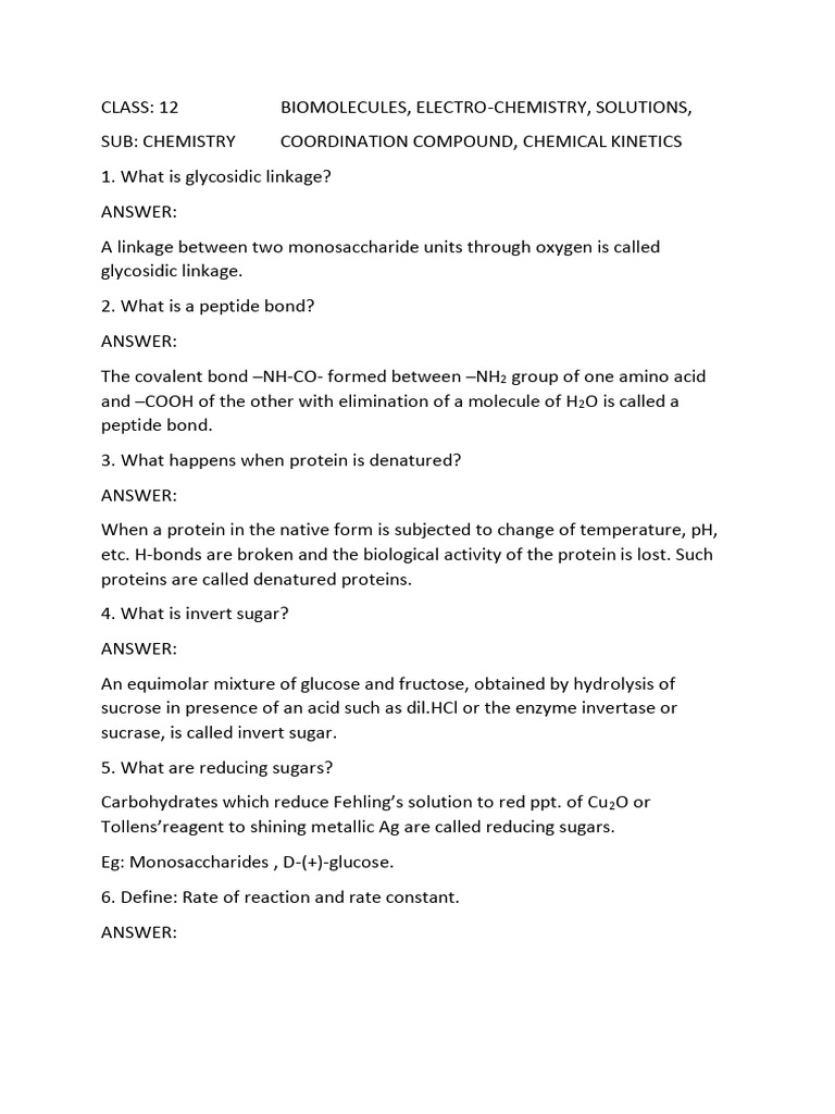 Class 12 (Board Questions With Answers) | PDF | Reaction Rate | Applied ... Class 12 (Board Questions With Answers) | PDF | Reaction Rate | Applied ...