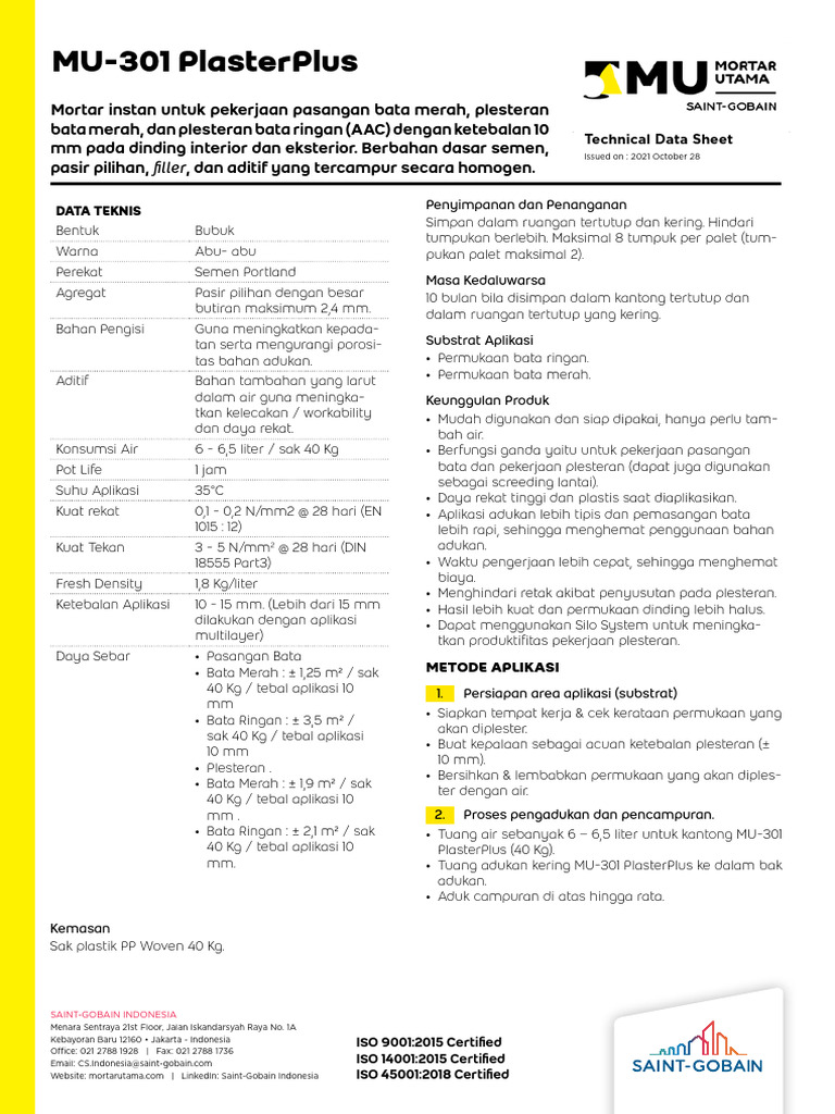 Fungsi dan Daya Sebar MU-301 PlasterPlus | PDF
