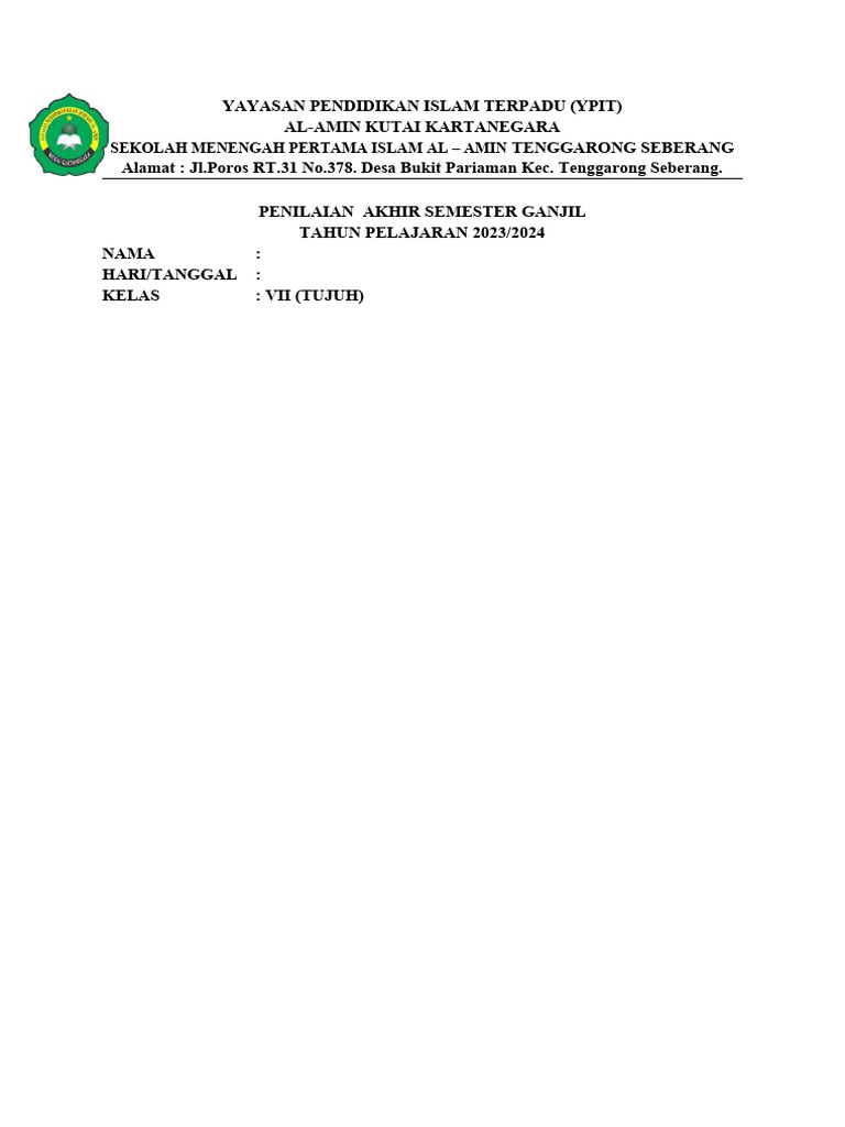 KOP UJIAN SMP - Docx NEW | PDF