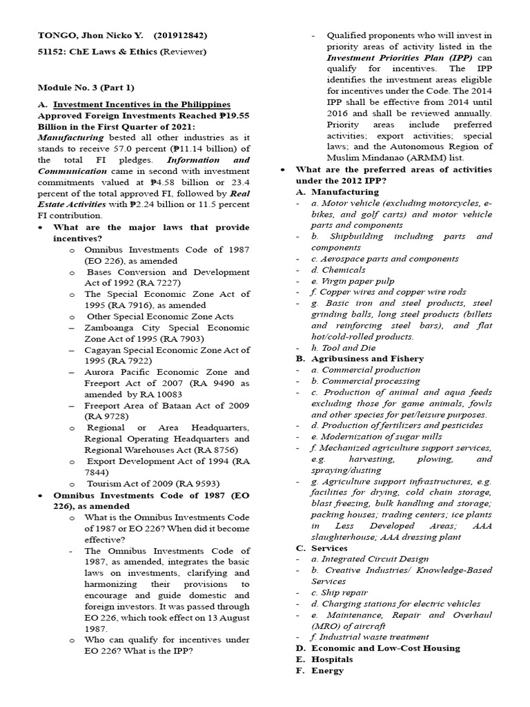 Nicks - Reviewer (ChE Laws Ethics) | PDF