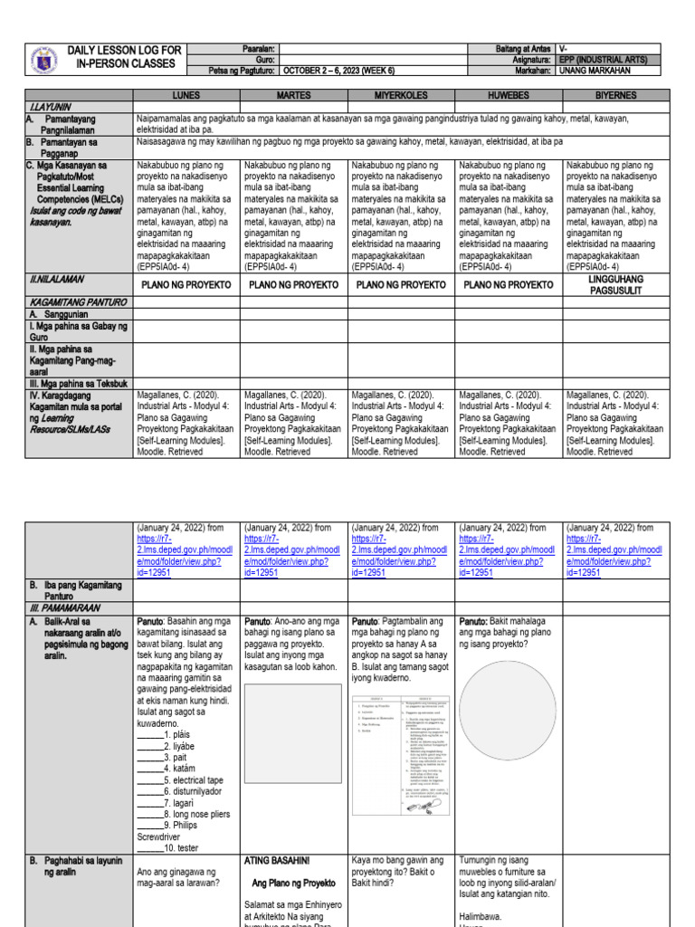 DLL W6 W10 EPP5 IA MELCs | PDF