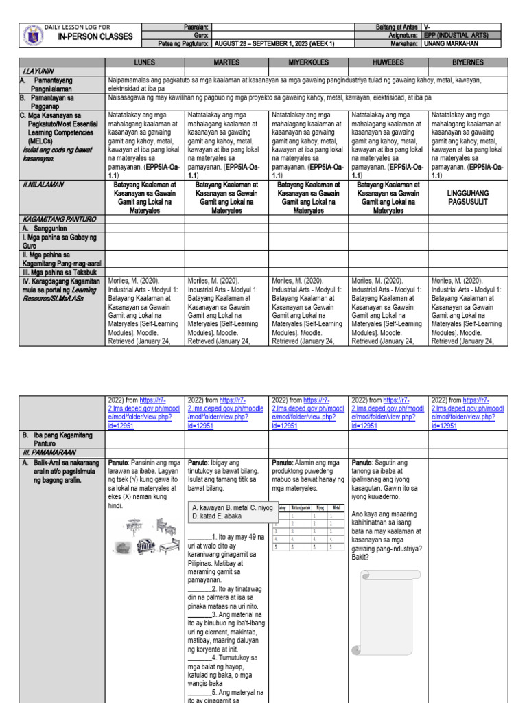 DLL-W1-W5-EPP5-IA-MELCs | PDF