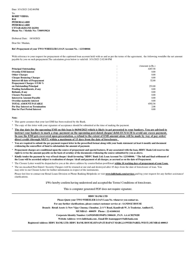 I/We Hereby Confirm Having Understood and Accepted The Terms/ Conditions of Foreclosure. This Is ...