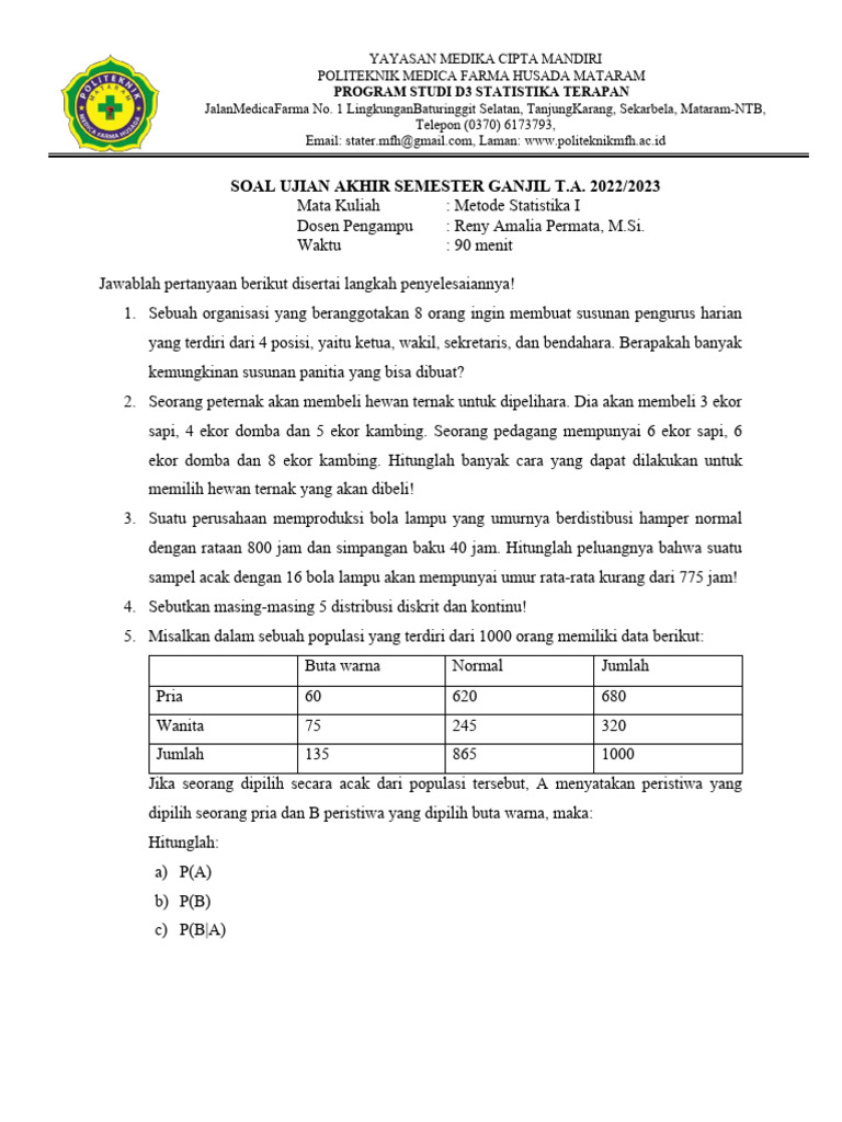Soal UAS Ganjil - Metode Statistika | PDF